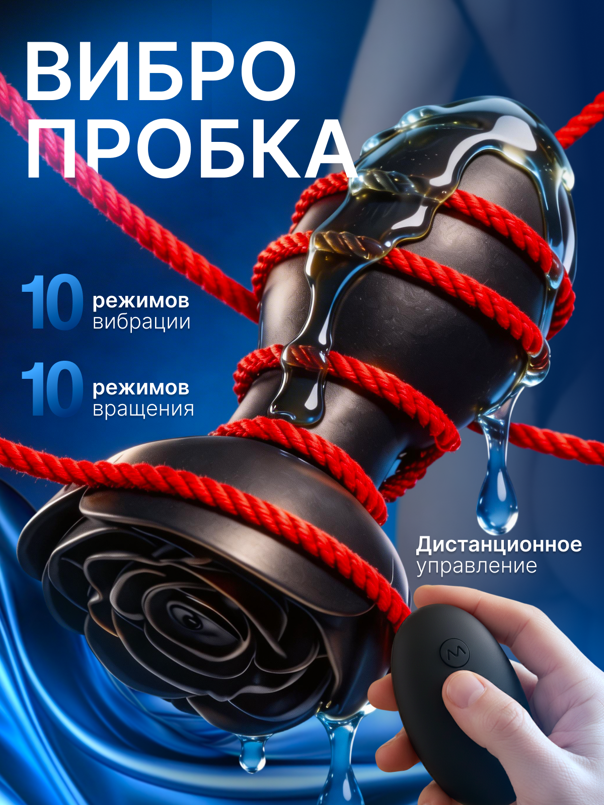 Анальная пробка, с вибрацией, управление пультом, гипоаллергенная, черная