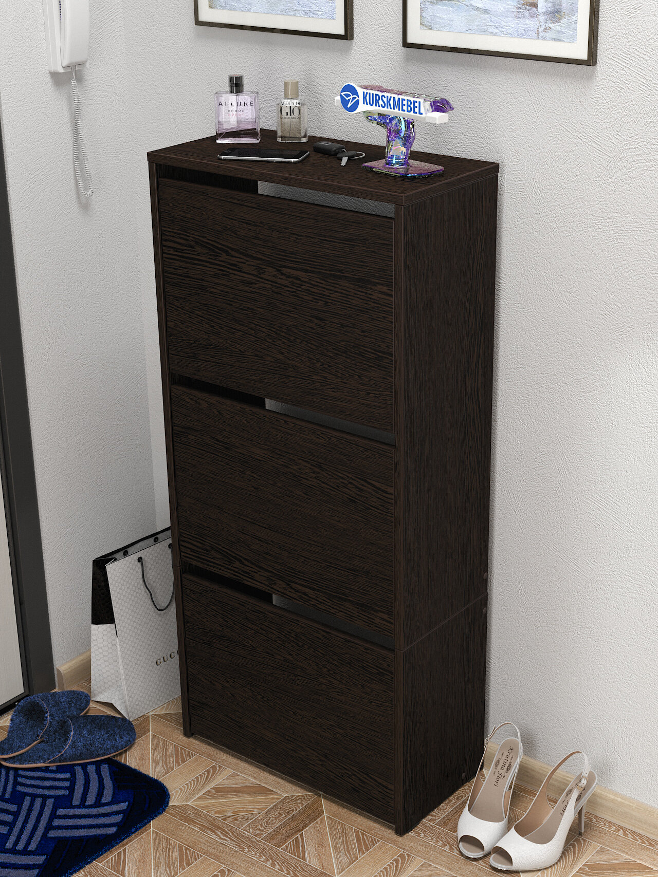 Обувница Курскмебель №15, ЛДСП, цвет венге, 3 отделения, 110х51х25 см