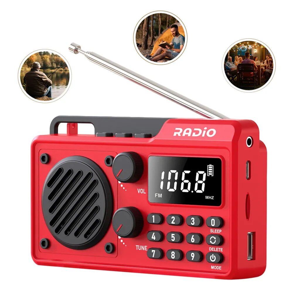Магнитола Q7 красная переносная цифровая с FM/AM тюнером и USB/SD