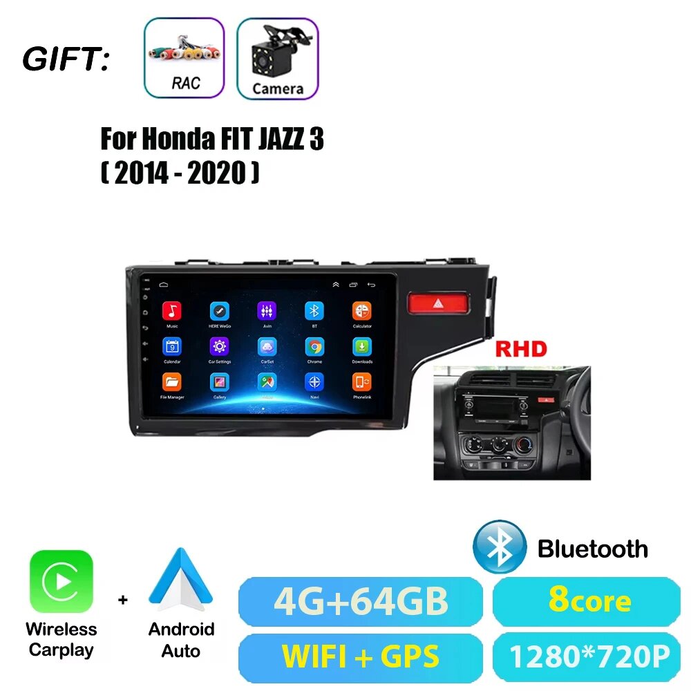 Автомагнитола Android 17 для Honda FIT JAZZ 3 2014-2020: Мультимедийный видеоплеер, 4G-64G C