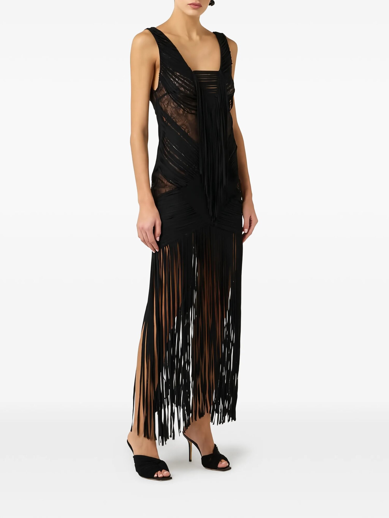 Платье Elisabetta Franchi Fringed midi dress, размер 40 — фото 1