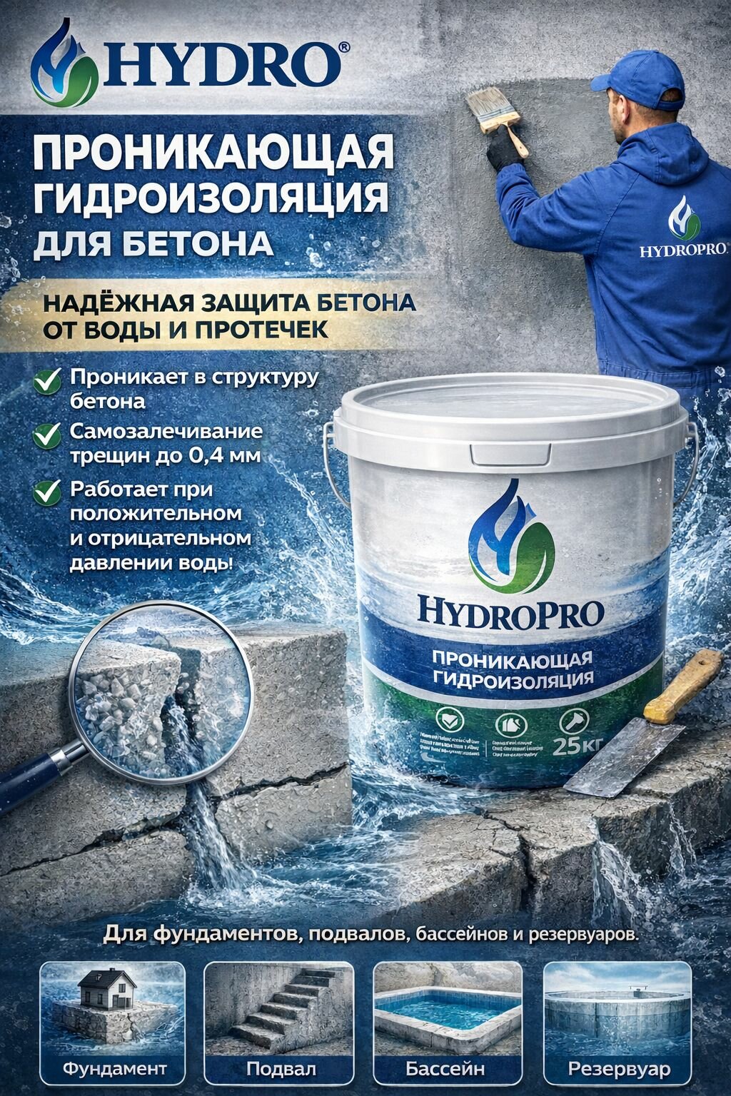Проникающая гидроизоляция HydroPro (ХидроПро)