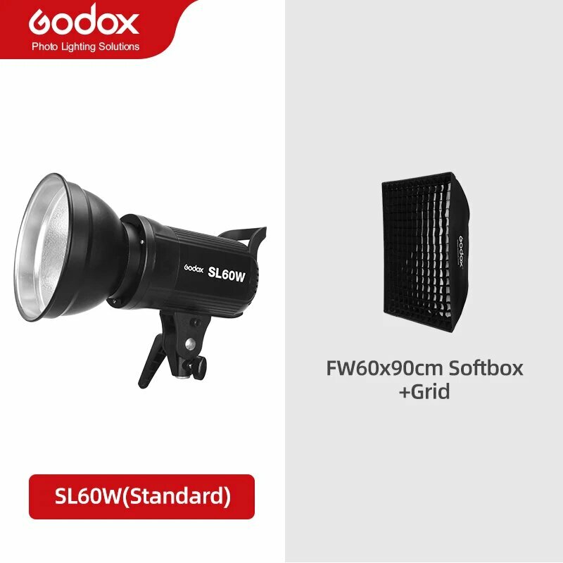Светодиодная видеосвет GODOX LED Video Light SL-60W 5600K White Version Комплект непрерывного света + Штатив для света 190 см +柔光бокс Bowens 60x90 см