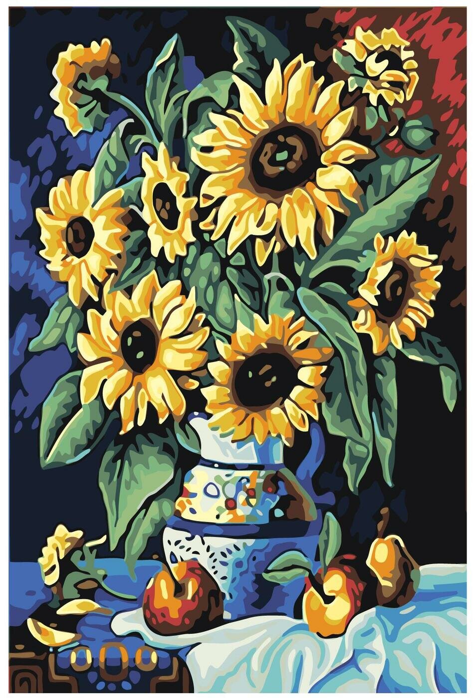 Картина по номерам, 40 x 60, F07, ваза, подсолнухи, цветы