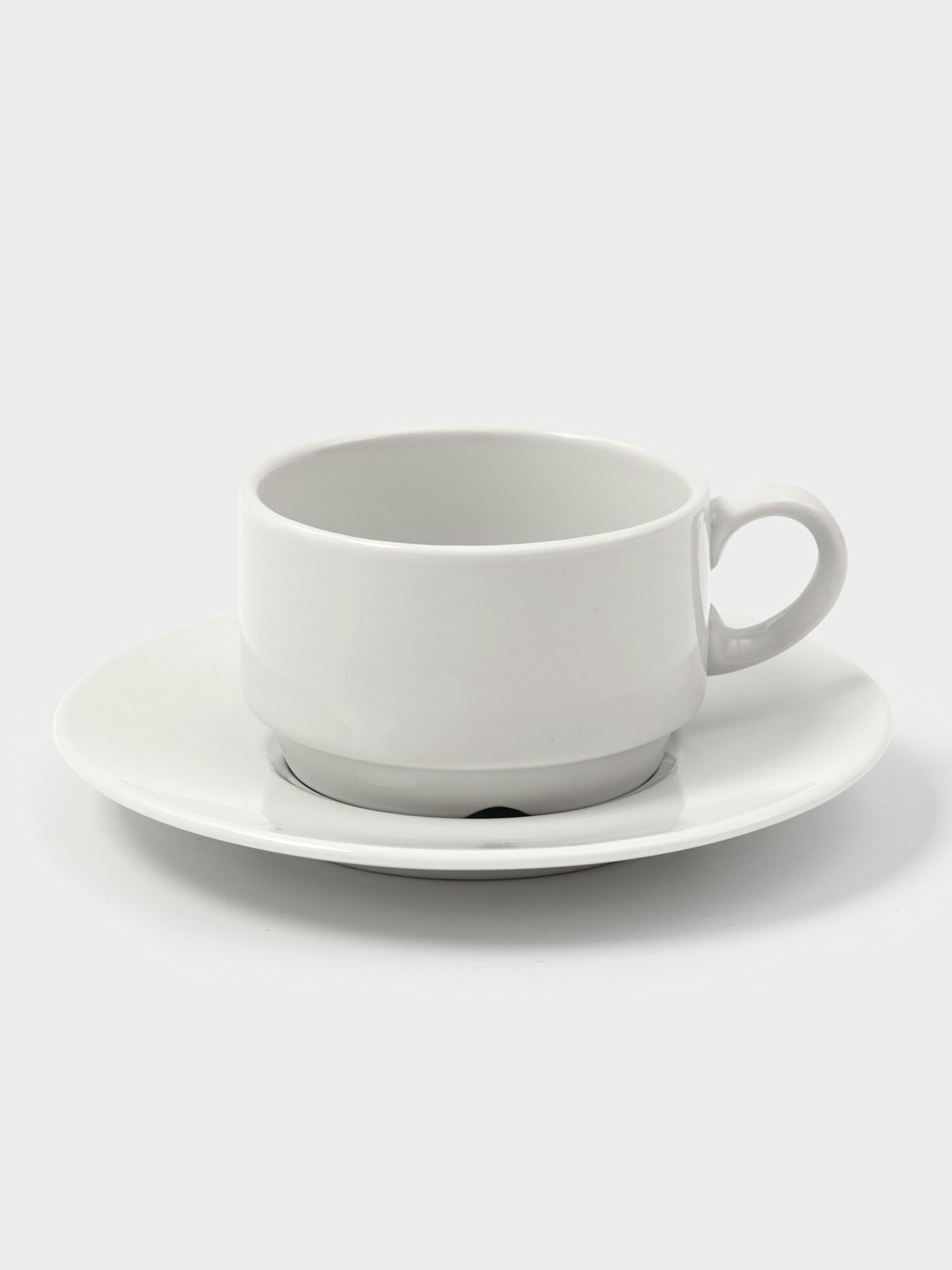 Кофейная пара Дулевский фарфор «Белая», чашка 170 мл, блюдце d=15 см, штабелируемая, белая