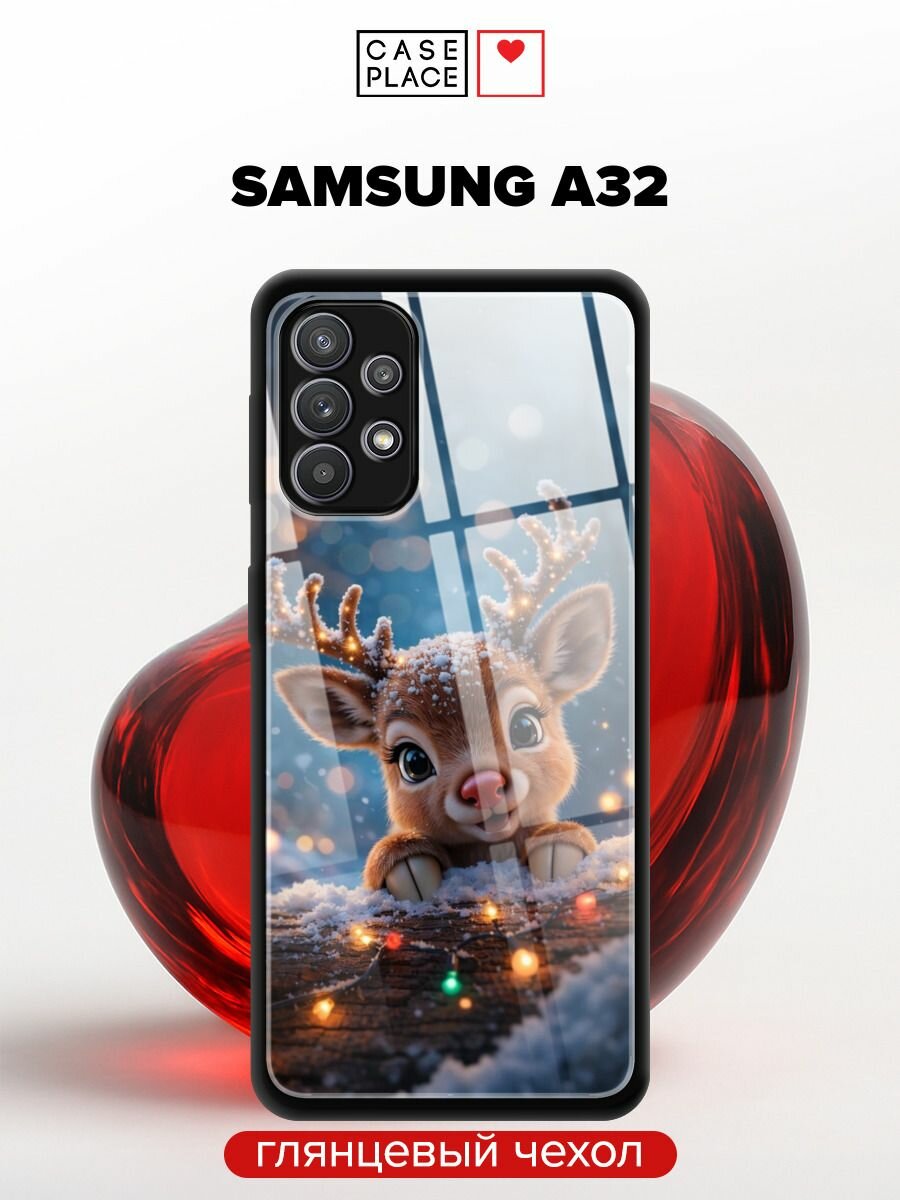 Чехол на Samsung Galaxy A32 / Самсунг Галакси А32 с принтом "Олененок в зимнем лесу"