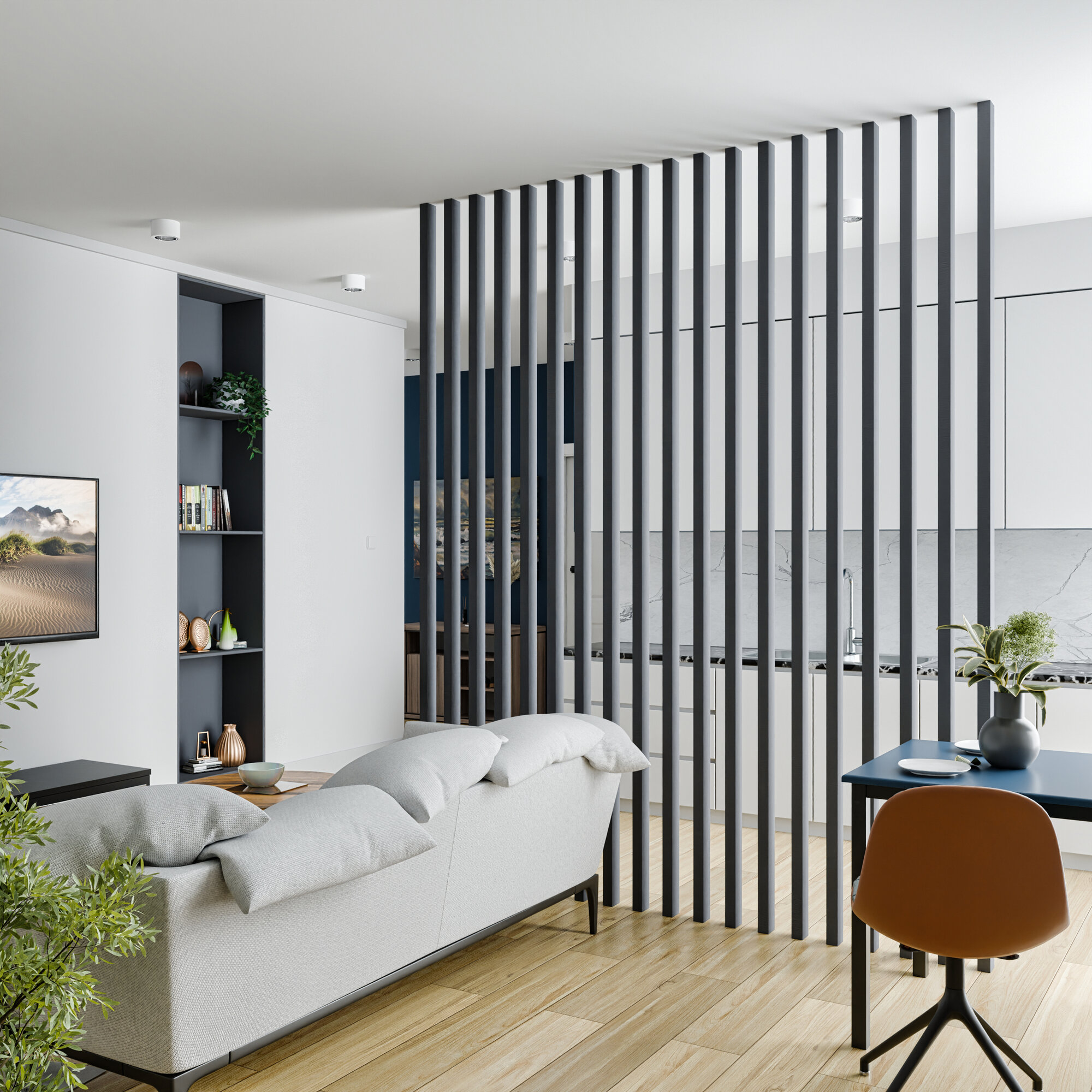 Перегородка из реек для зонирования пространства 2162 мм, Графит