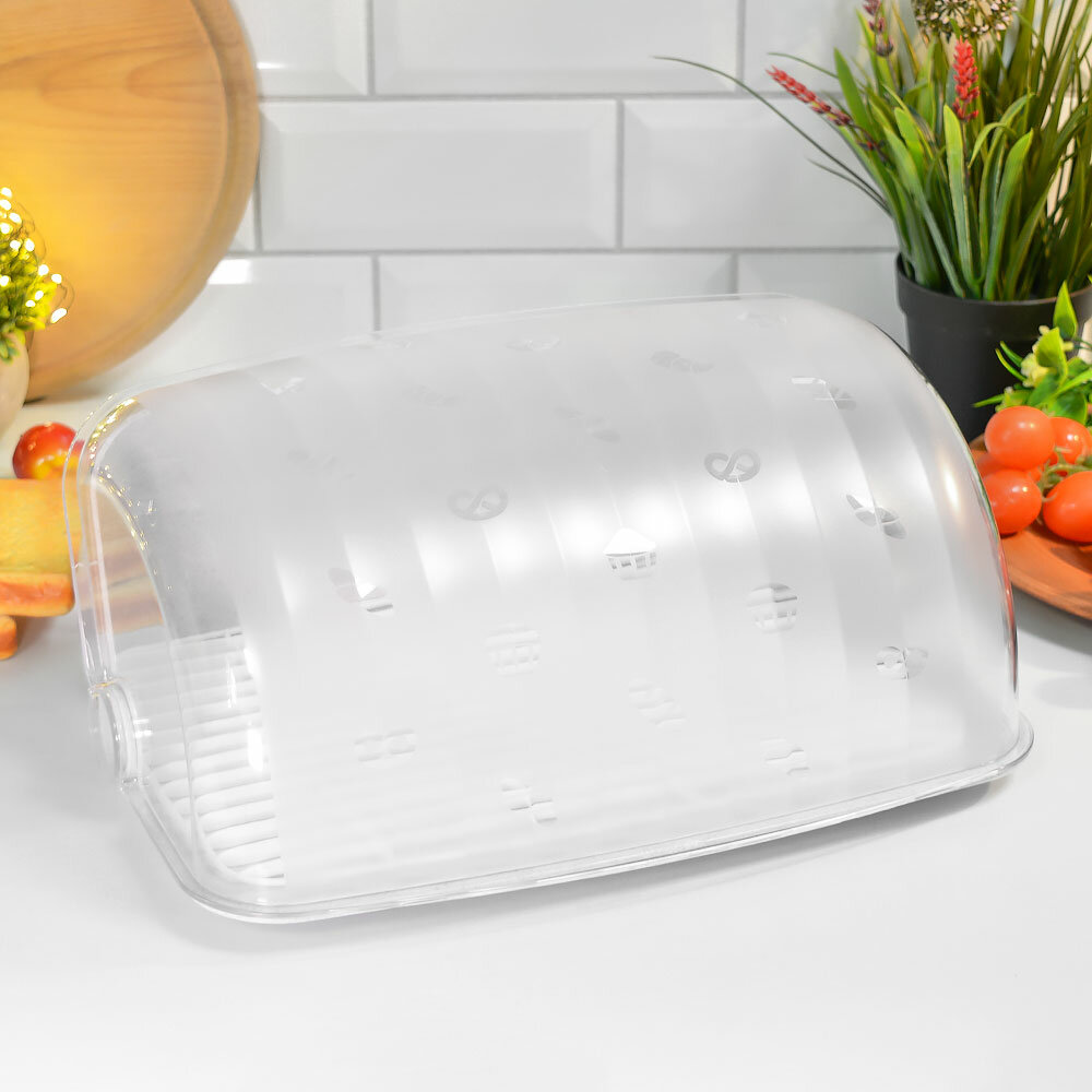 Хлебница "Basilic" сохраняет свежесть хлеба, белый мрамор, пластик, 27,3x34,5x16,5 см