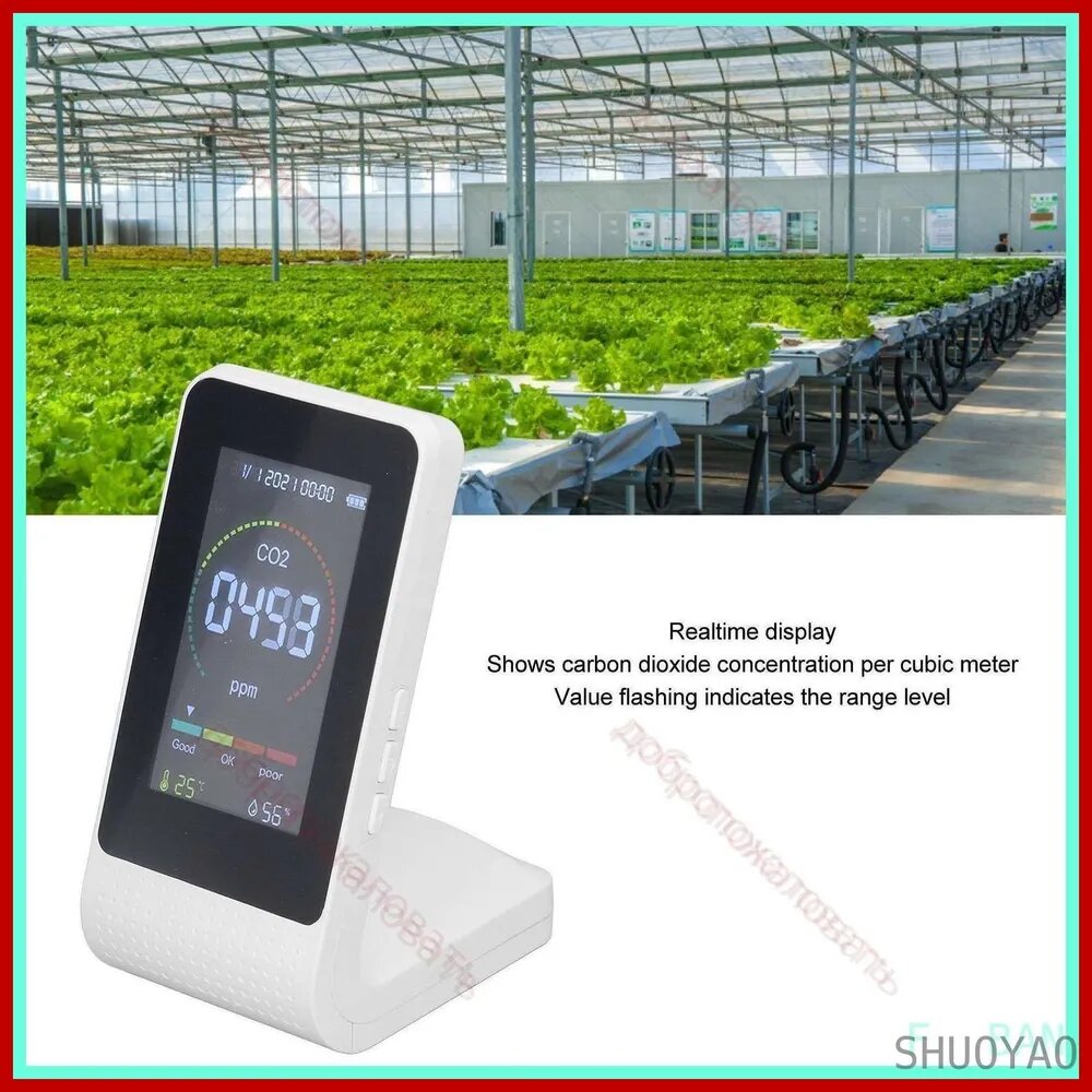 Белый полупроводниковый счетчик, детектор углекислого газа, температура в помещении, влажность, качество воздуха