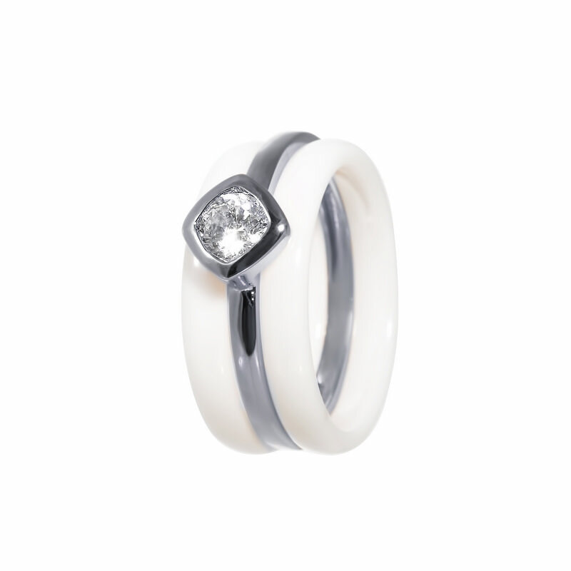 Кольцо, серебро, 925 проба, фианит, керамика