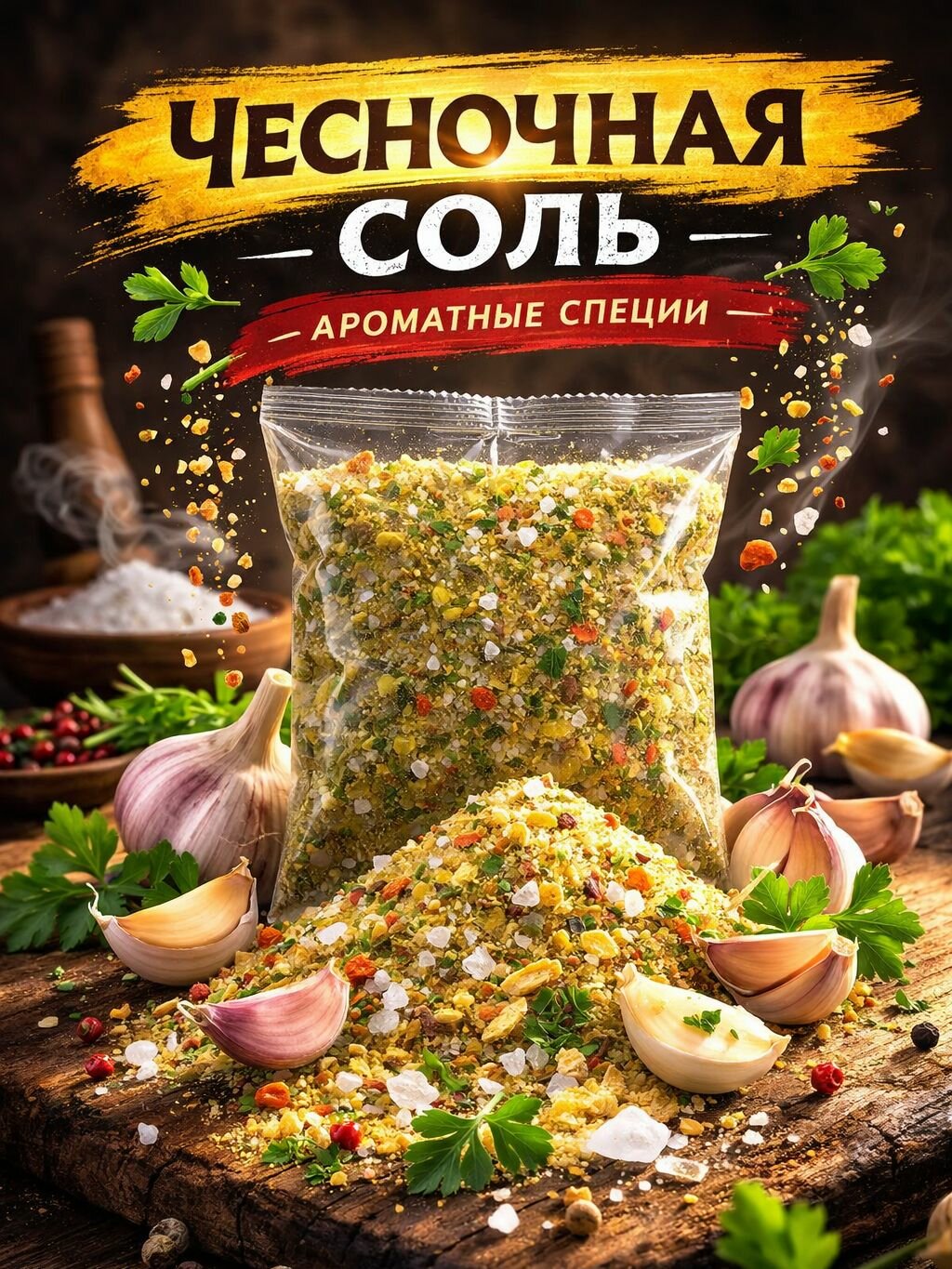 Чесночная соль 100 г, чесночная приправа, смесь специй для мяса, курицы, рыбы и овощей