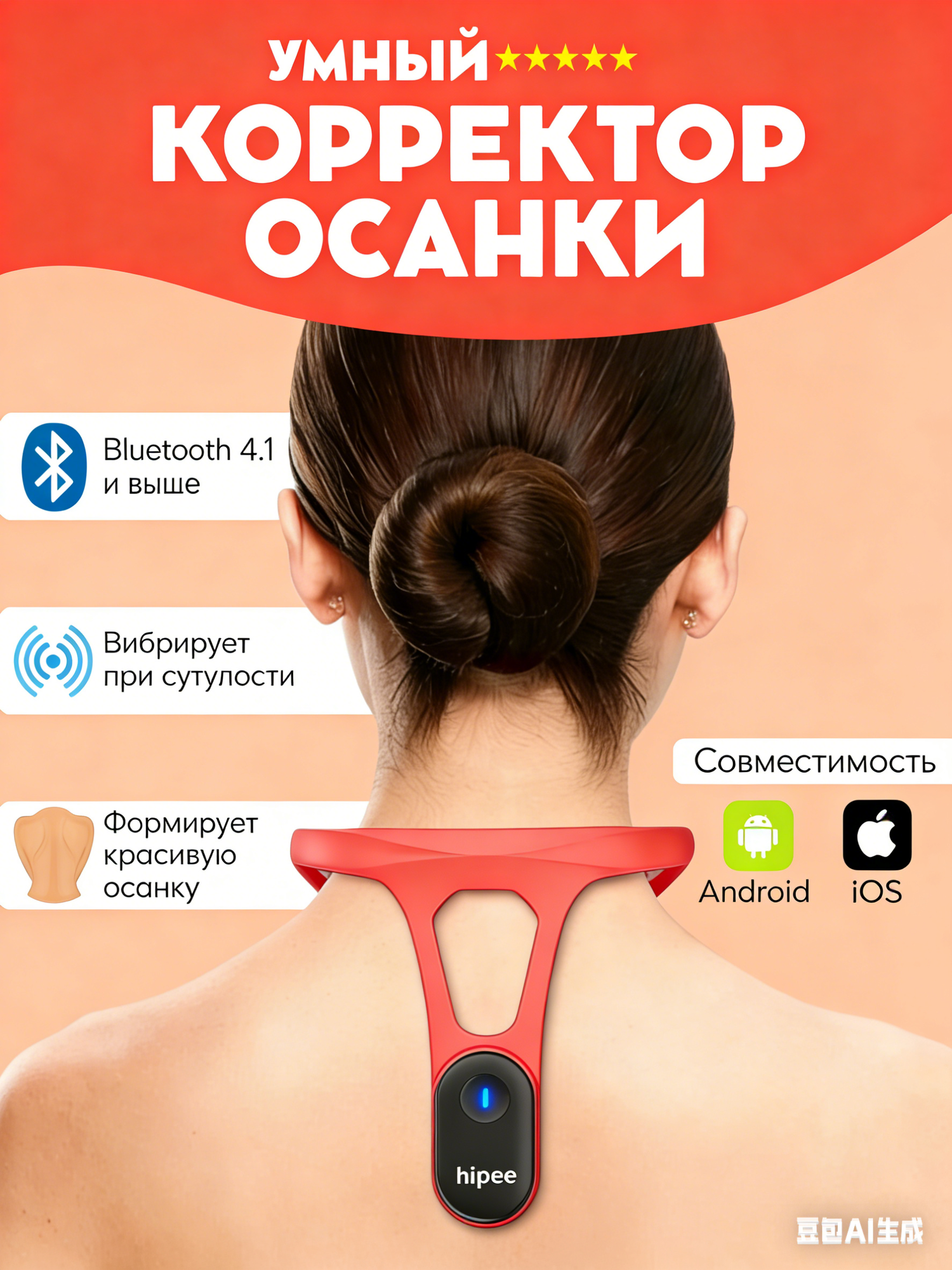 Xiaomi Youpin Hipee P1 2026 Global Edition импортная интеллектуальная коррекция осанки, красный