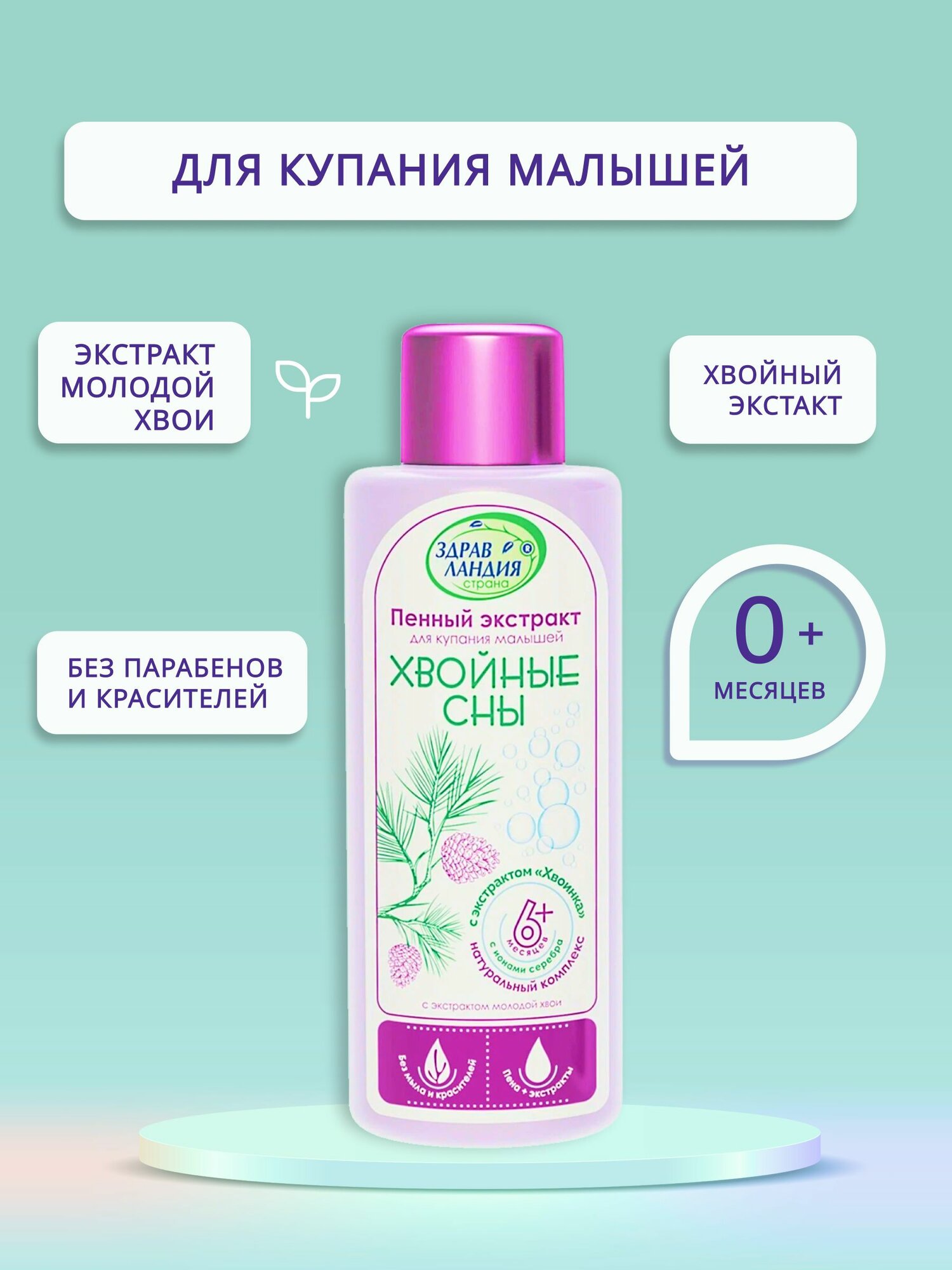 Пенный экстракт для купания малышей "Хвойные сны", страна Здравландия, 250 мл.