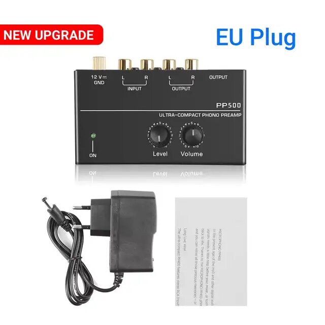 Предусилитель для проигрывателя виниловых пластинок PP500 / предусилитель для наушников / усилитель для микрофона / микшер с регулятором громкости, подходит для проигрывателей виниловых пластинок.