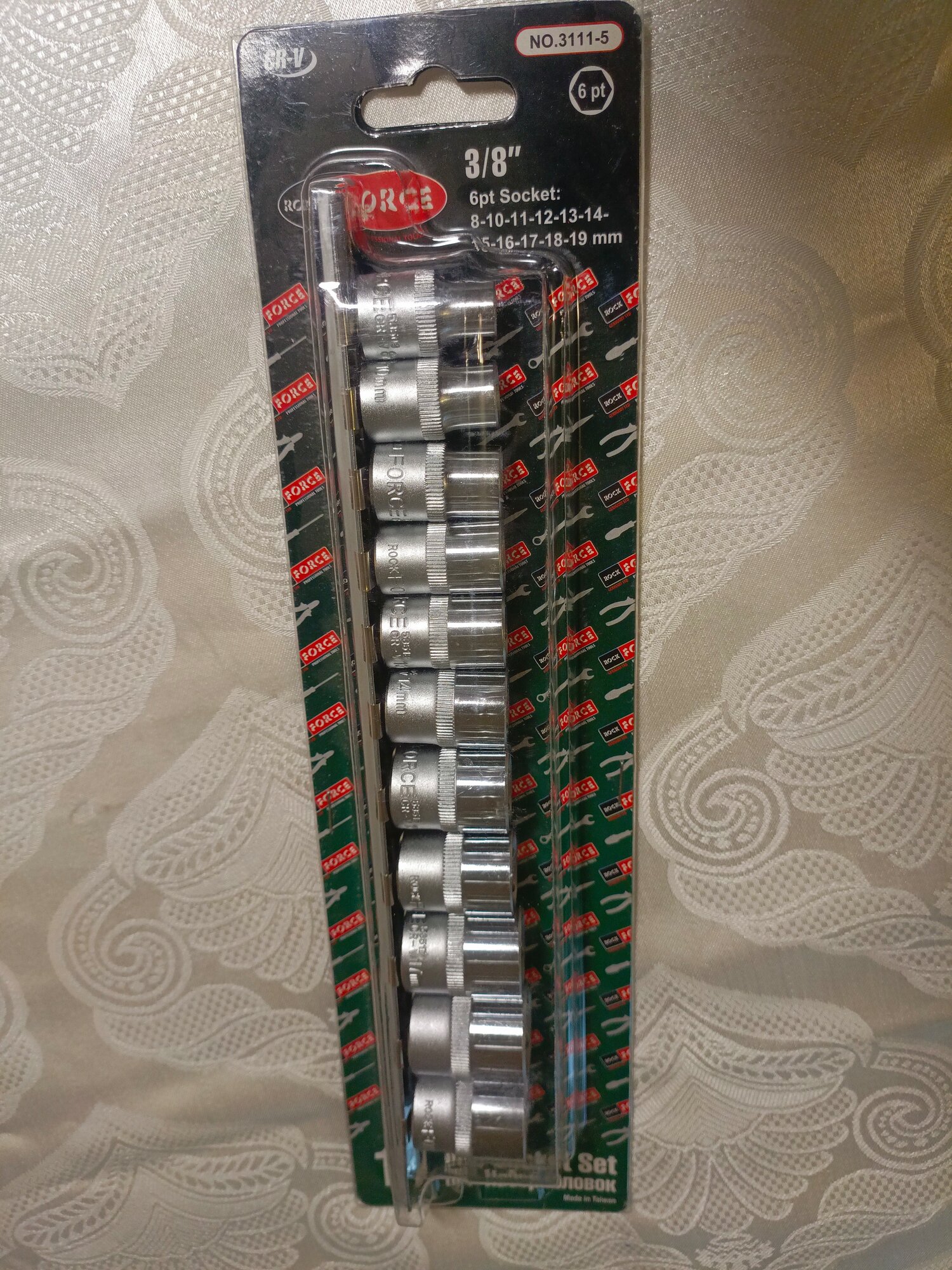 3/8" Набор головок 6-гранных на рейке (8-19 мм) 11пр. RockForce 3111-5