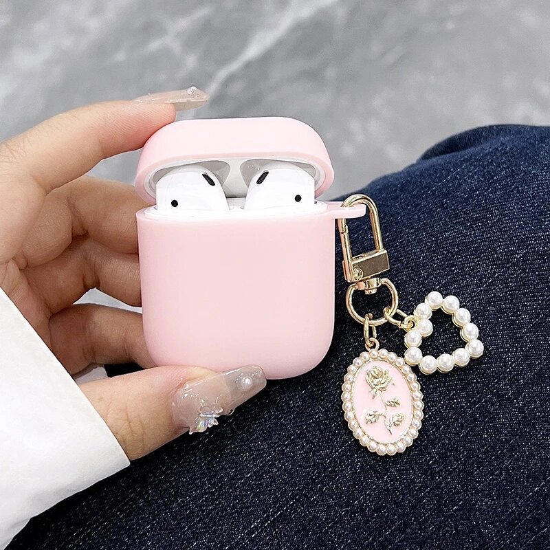 Чехол для наушников TPU розовый с подвеской сердце AirPods Pro/AirPods 1/2/3/4 For Airpods 4, 1