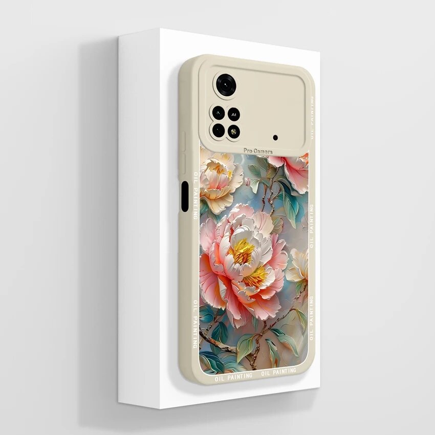 Белый чехол для Xiaomi Poco M4 Pro 4G с цветочным рисунком