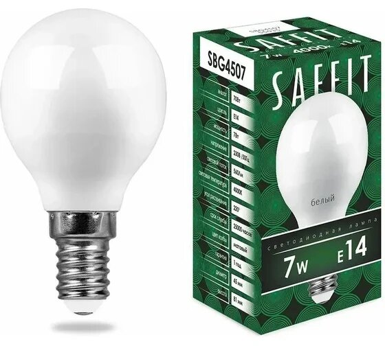 Светодиодная лампа SAFFIT SBG4507 Шарик E14 7W 4000K