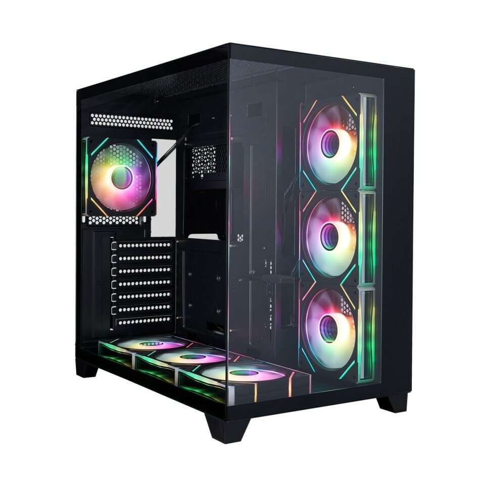 Компьютерный корпус 1STPLAYER MEGAVIEW MV8-TP ARGB, черный MV8-TP-BK-6FC7R-1FC7-HUB2