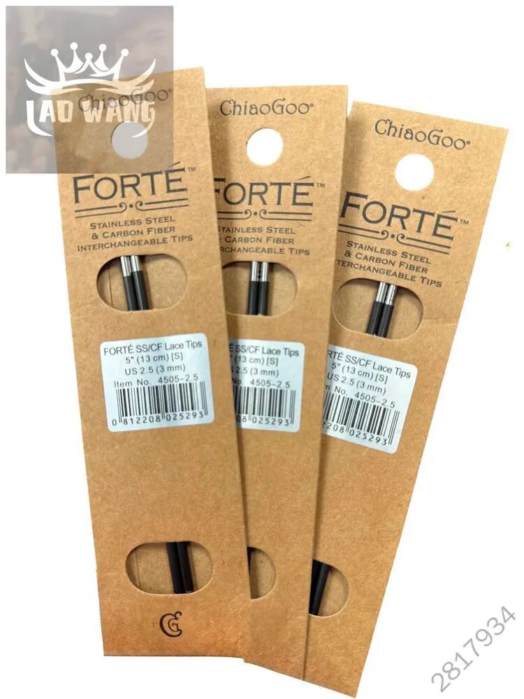 Спицы для вязания ChiaoGoo Forte SS Lace Tips съемные карбоновые спицы 4.50 мм 13 см для вязания — фото 1