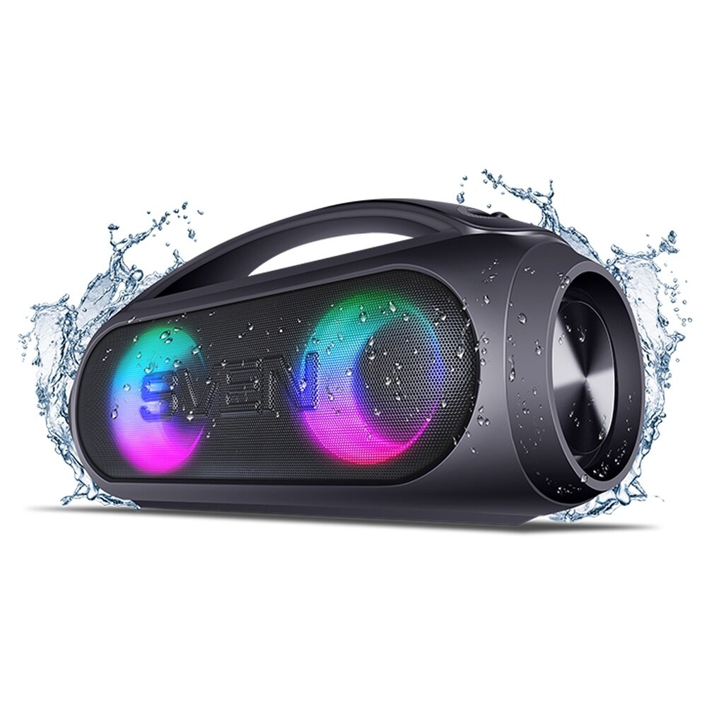 Портативная колонка Sven PS-380, 40 W, Bluetooth, FM, USB, защита от воды, подсветка, черный (SV-021290)