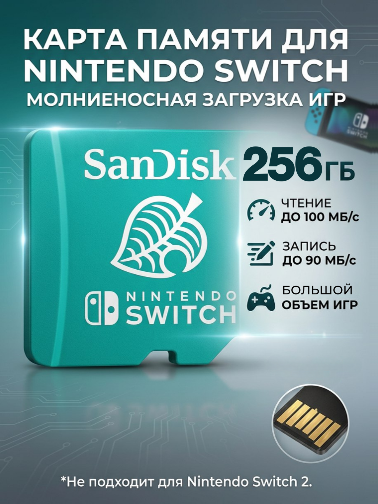 Карта памяти SanDisk microSDXC для Nintendo Switch, 256 Гб, Class 10