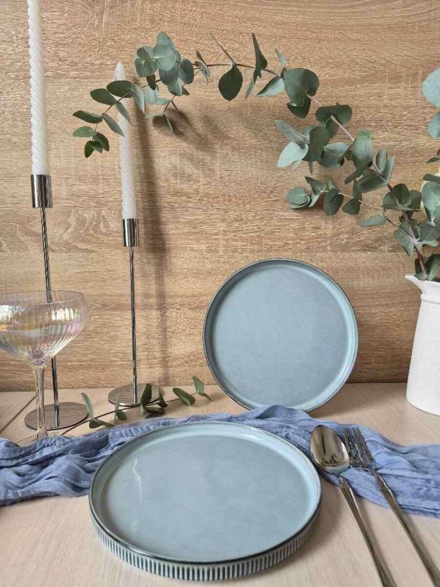 Набор обеденных тарелок из керамики 2шт 21 см "Verge Blue", тарелки плоские на 2 персоны. Посуда Коралл