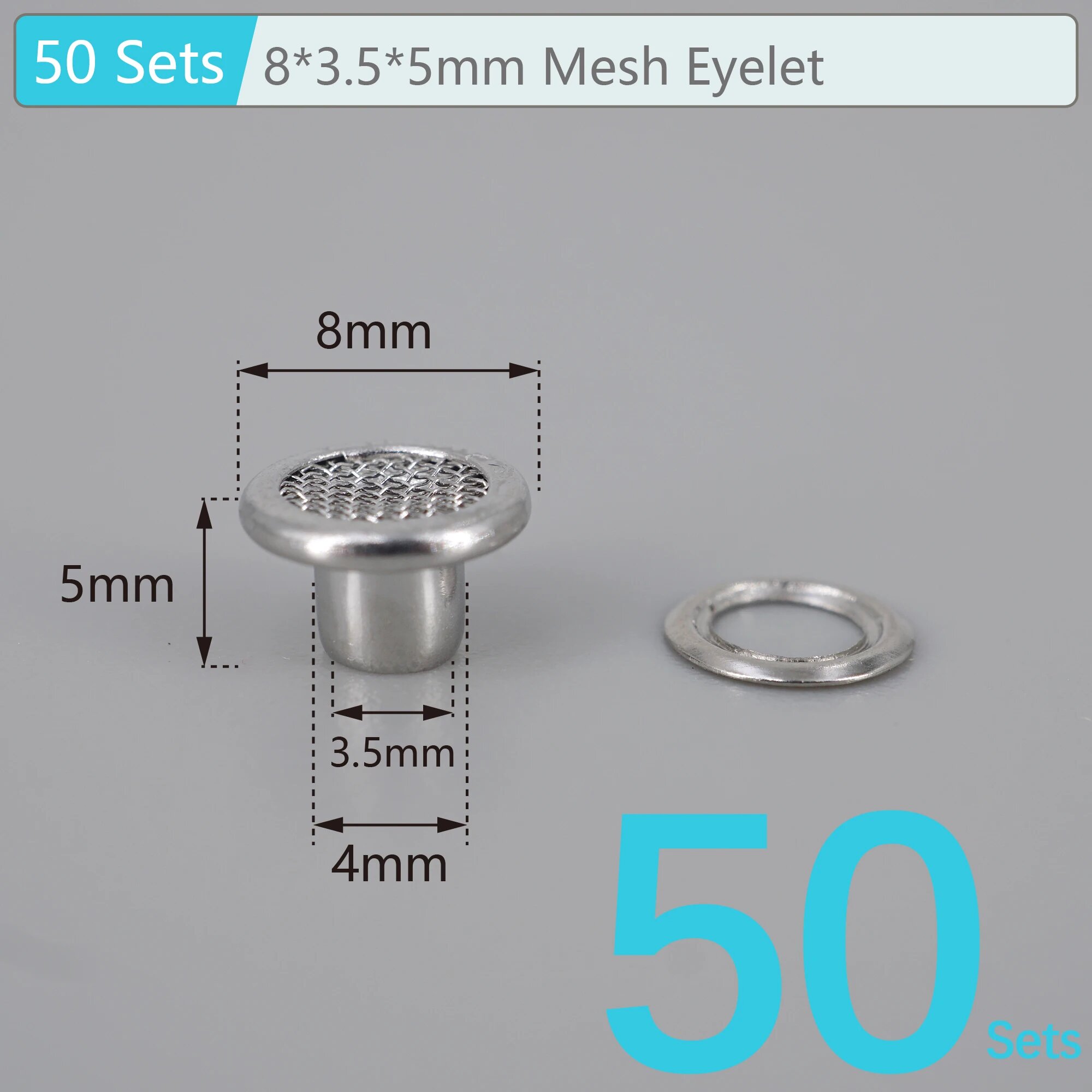 50 шт. Сетчатые втулки 8*3.5*5 мм, серебро