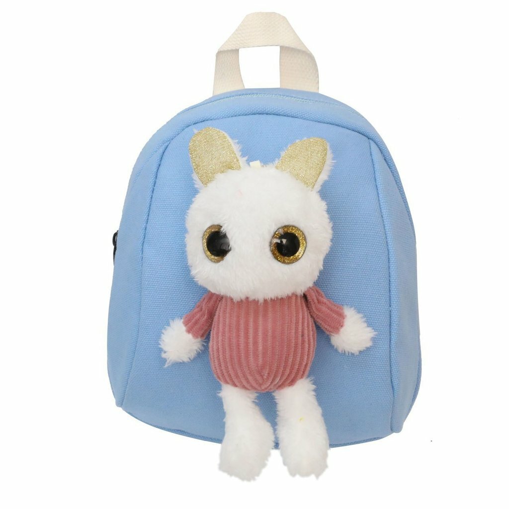 Детский школьный рюкзак с дизайном мультяшных животных и удобными дугообразными ремнями кролик голубой