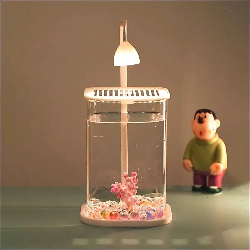 Аквариум Для Петушка со светодиодным освещением из стекла розовый