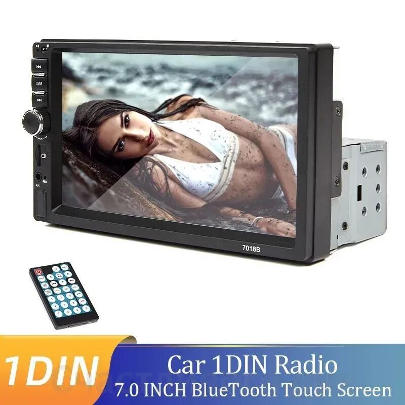 Автомагнитола 1 DIN, экран 7", сенсорное управление, Bluetooth, CarPlay, 4 канала, 45 Вт