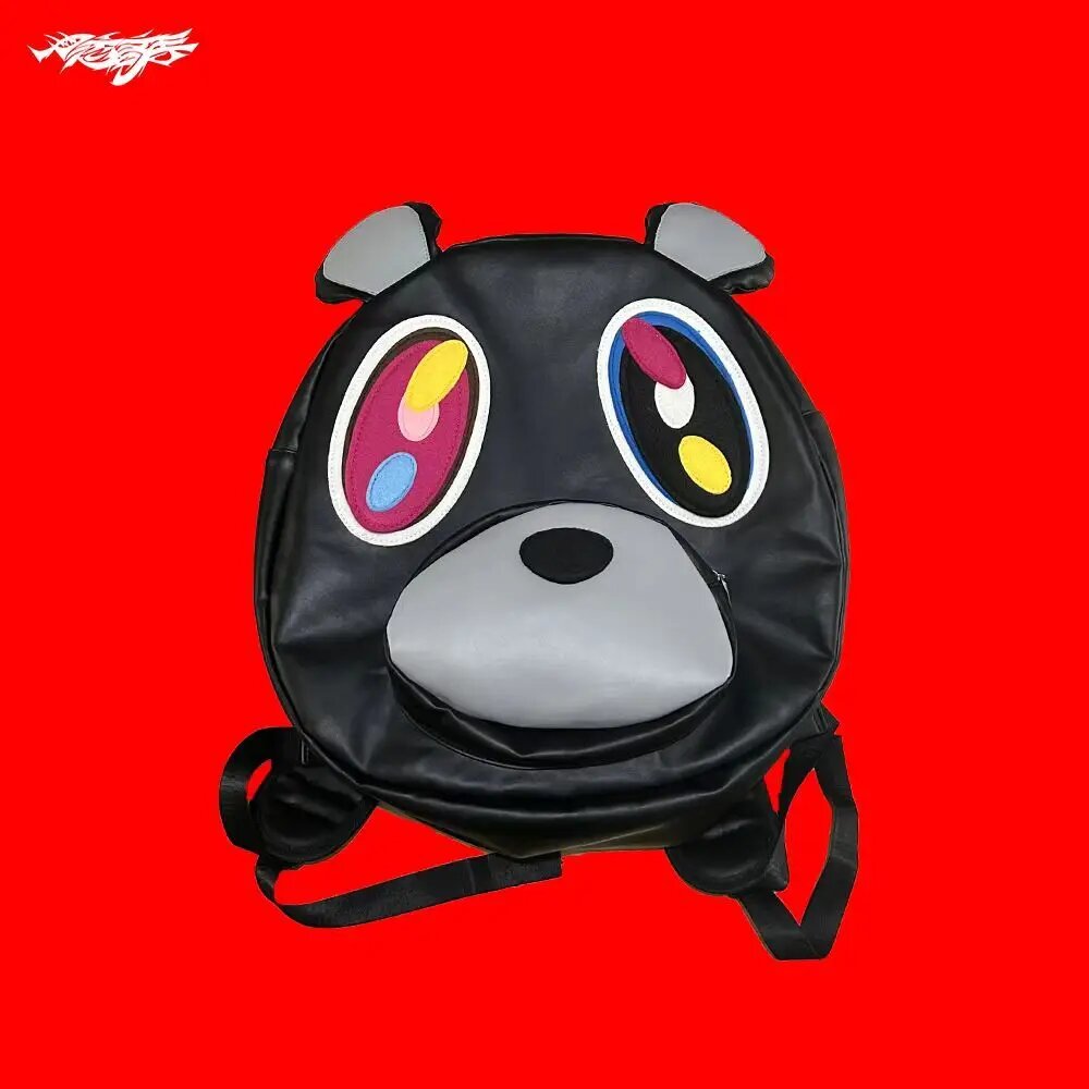 Оригинальный пародия Kanye West Dropout Bear, черный рюкзак из искусственной кожи, большая вместительная школьная сумка, рюкзак с героями мультфильмов для пары