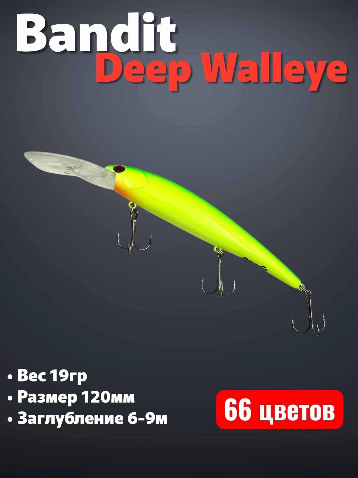 Воблер Bandit Deep Walleye 6-9м 120мм, воблер для троллинга