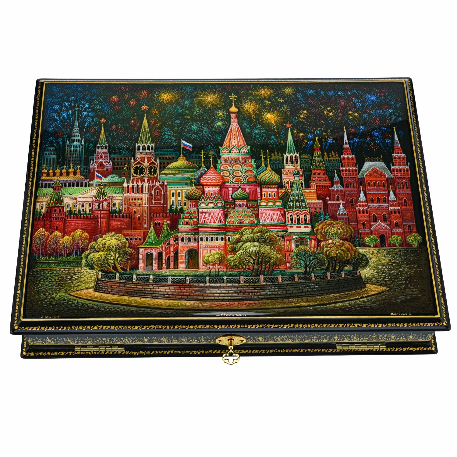 101451 34*25смРусская лаковая миниатюра Шкатулка для Документов"москва КП ХВБ"