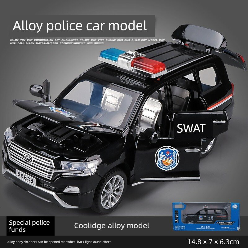 Алюминиевая полицейская машина Ленд Крузер с шестью дверцами для спецназа, детализированная военная игрушка для детей