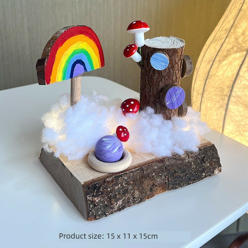 Комплект для творчества с радужным деревянным домиком для детского сада, натуральные высушенные ветки и кора, осенняя