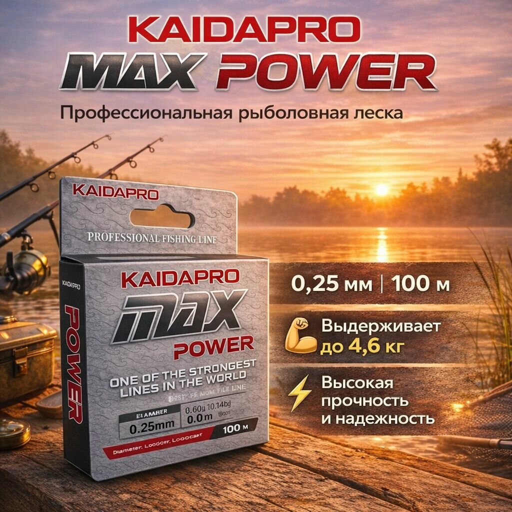 Леска рыболовная KAIDAPRO MAX POWER 0.25 мм, 100 м — фото 1