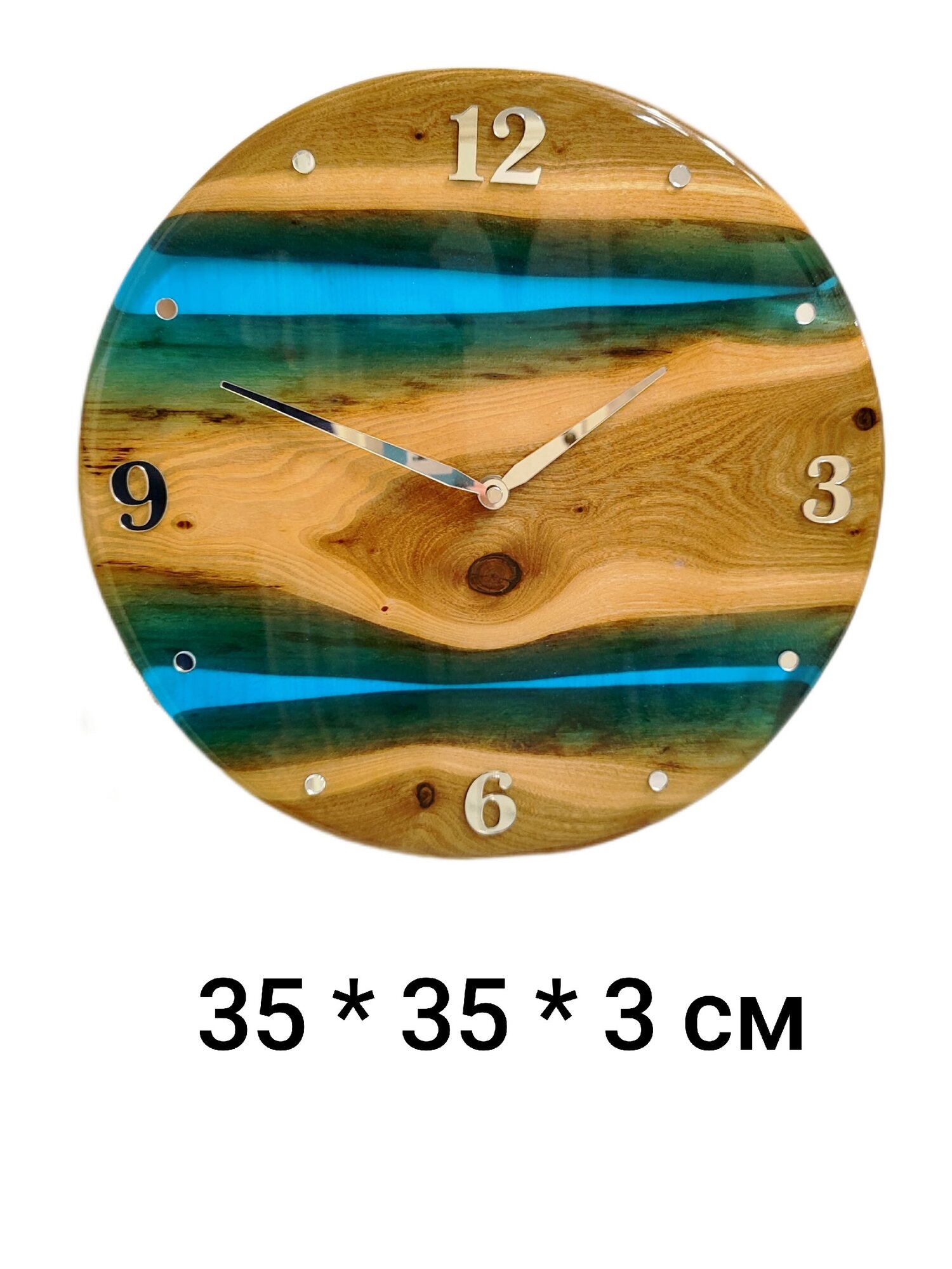 Настенные часы ручной работы из дерева и эпоксидной смолы , 350*350*30 мм