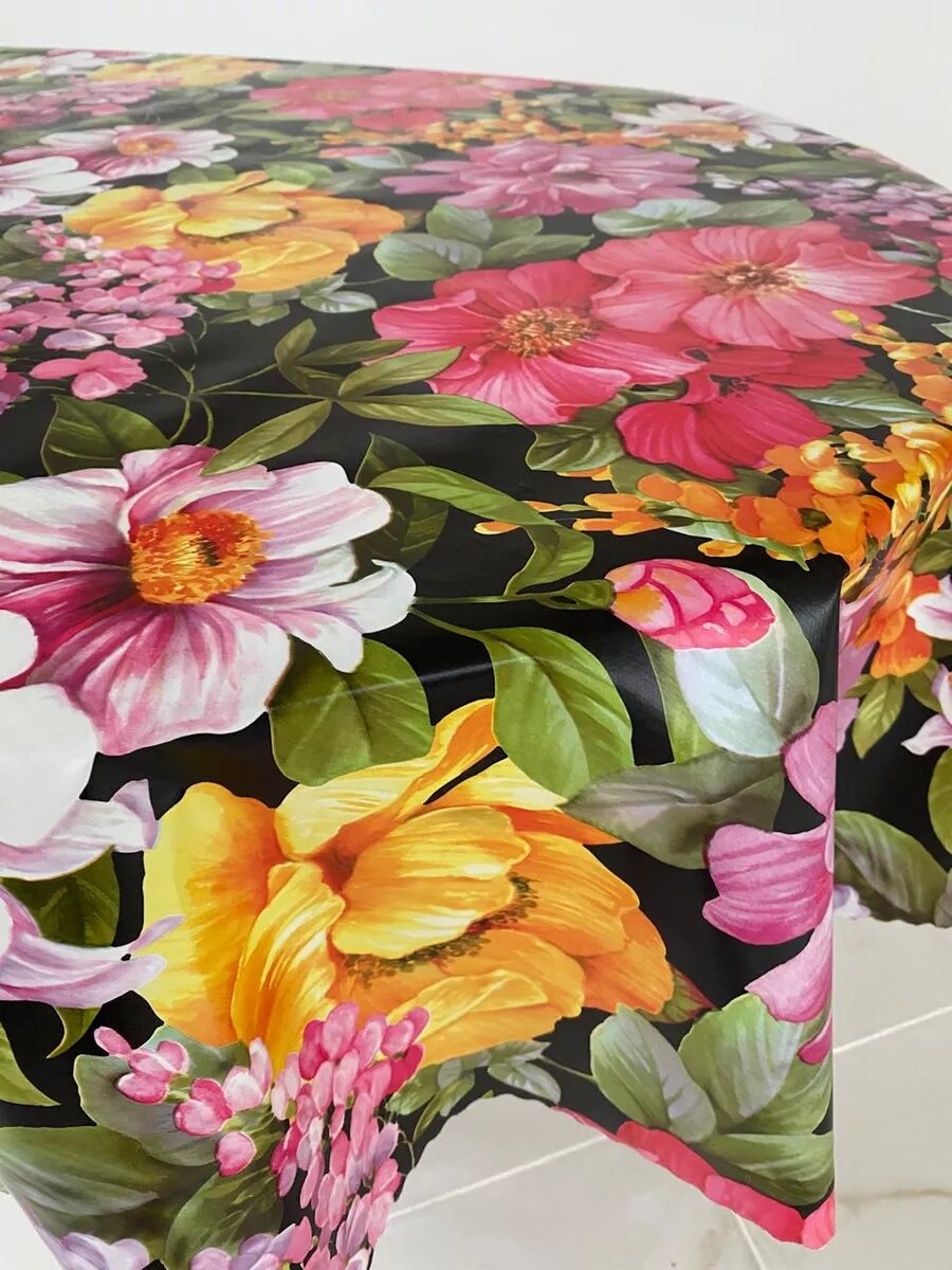 Скатерть клеенка овальная 140*220 см Цветочный бал