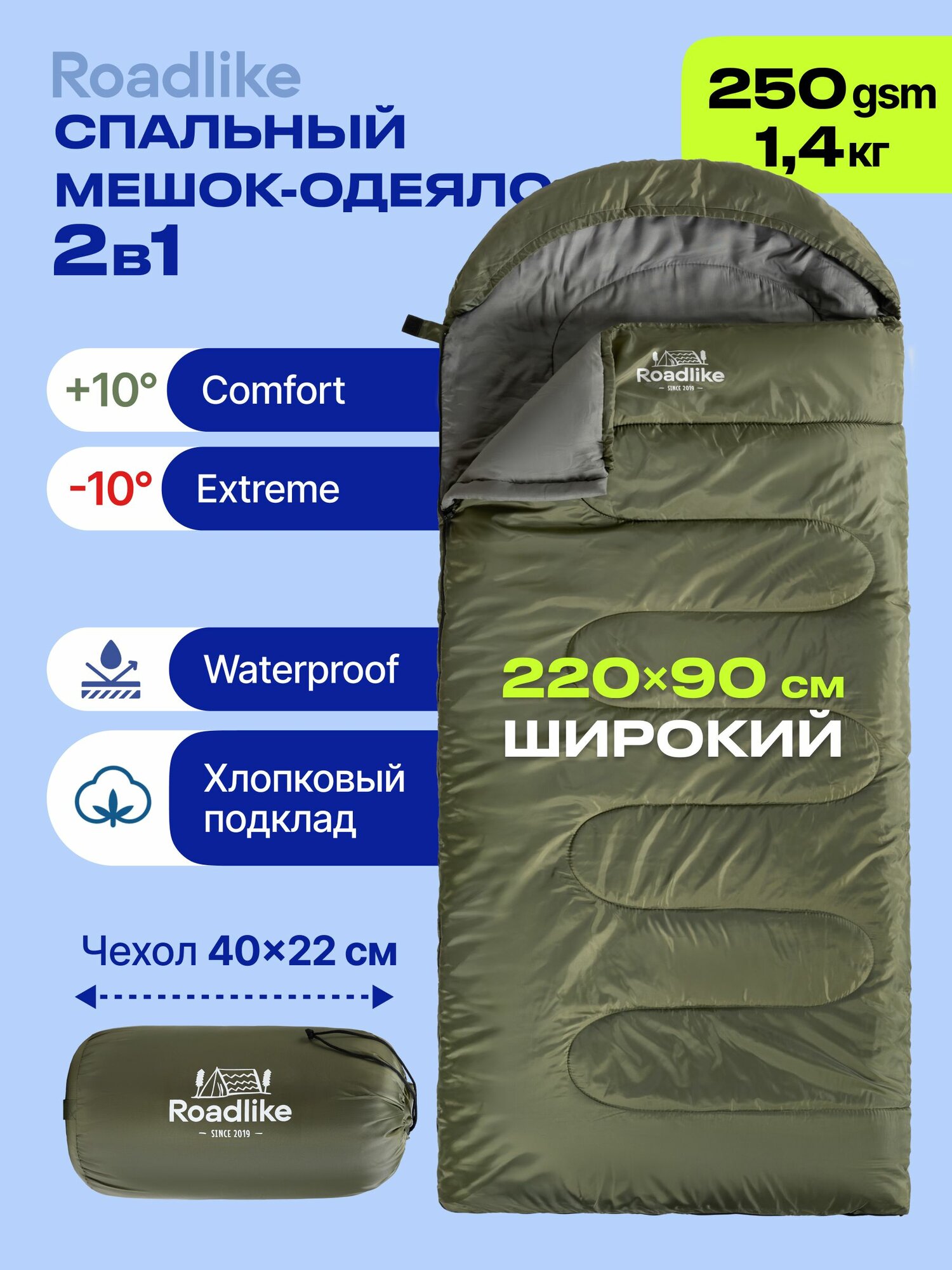 Спальный мешок туристический одеяло спальник Aktau 250, 220*90 см