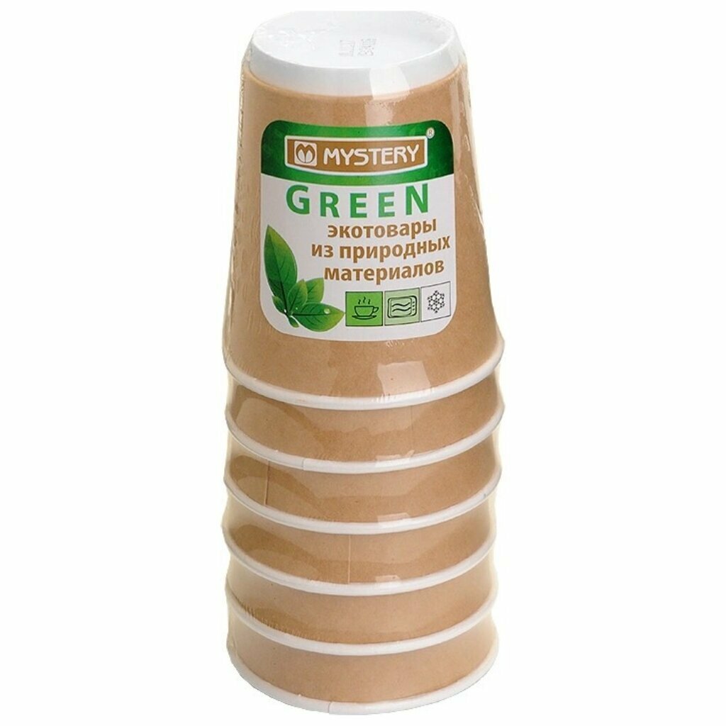 Стакан одноразовый Мистерия Green 250 мл, 6 шт, двухслойные крафт стаканчики для напитков, Россия, артикул 182956кф