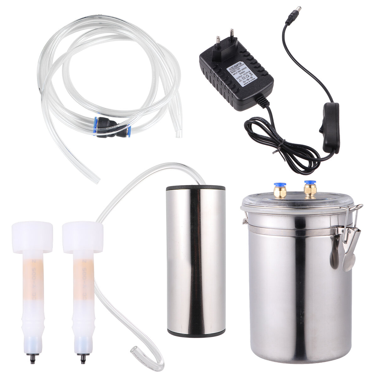 Электрическая мини-доильная машина для коз, нержавеющая сталь, 2 л (для обычных доильных аппаратов и двуглавых коз) (Оригинальный европейский стандарт - применимое напряжение AC220-AC240)