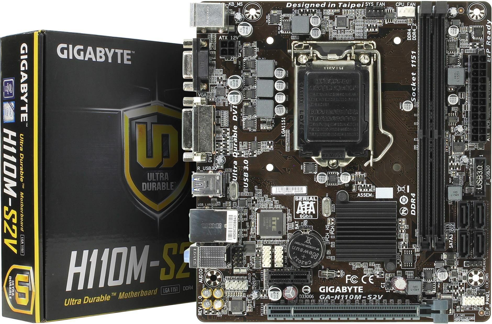 GIGABYTE GA-H110M-S2V rev1.0 LGA1151 PCI-E Dsub+DVI GbLAN SATA MicroATX 2DDR4