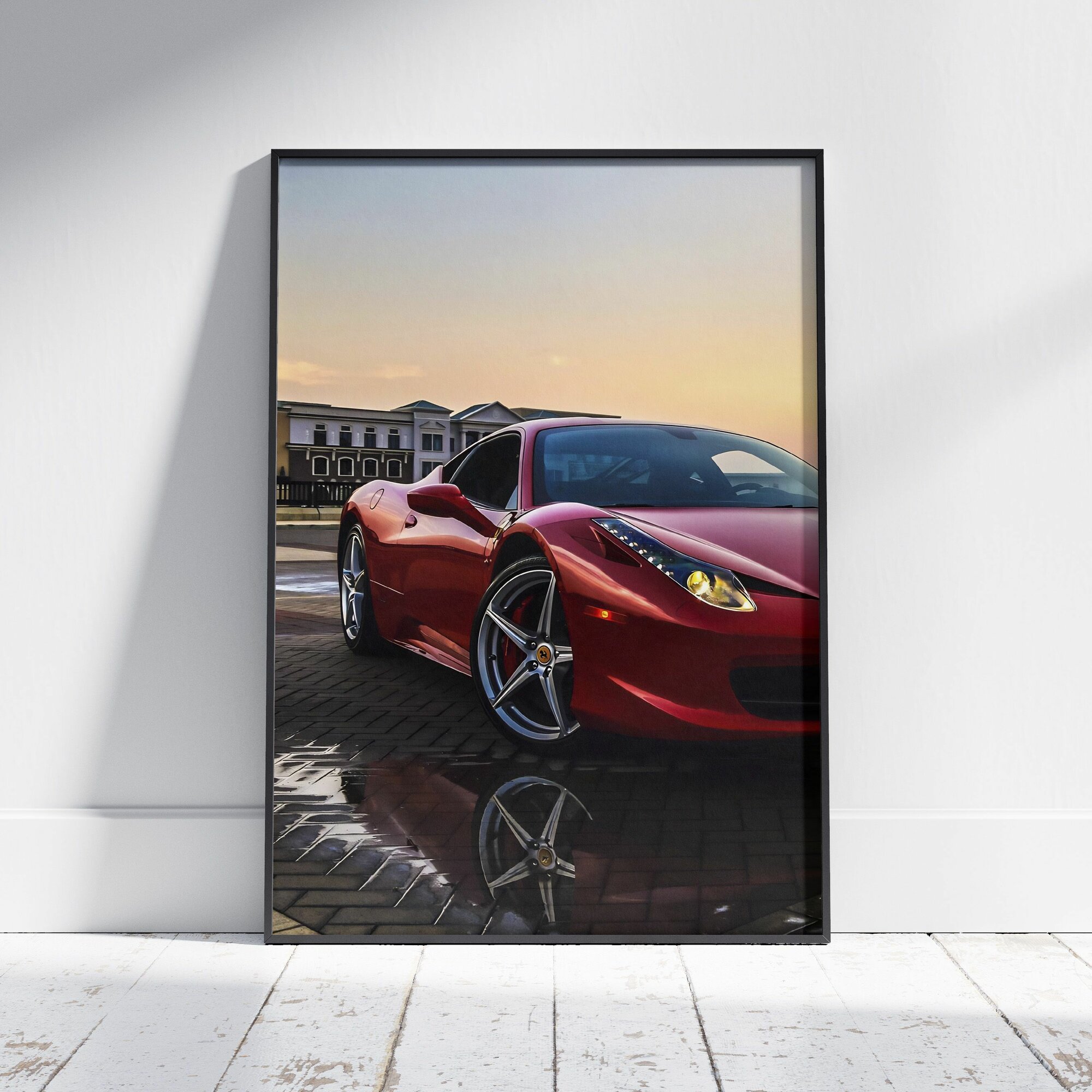 Плакат на стену для интерьера Спорткар (Ferrari 458 Italia 8) - Постер по спортивным гоночным машинам автомобилям формата А4 (21x30 см)
