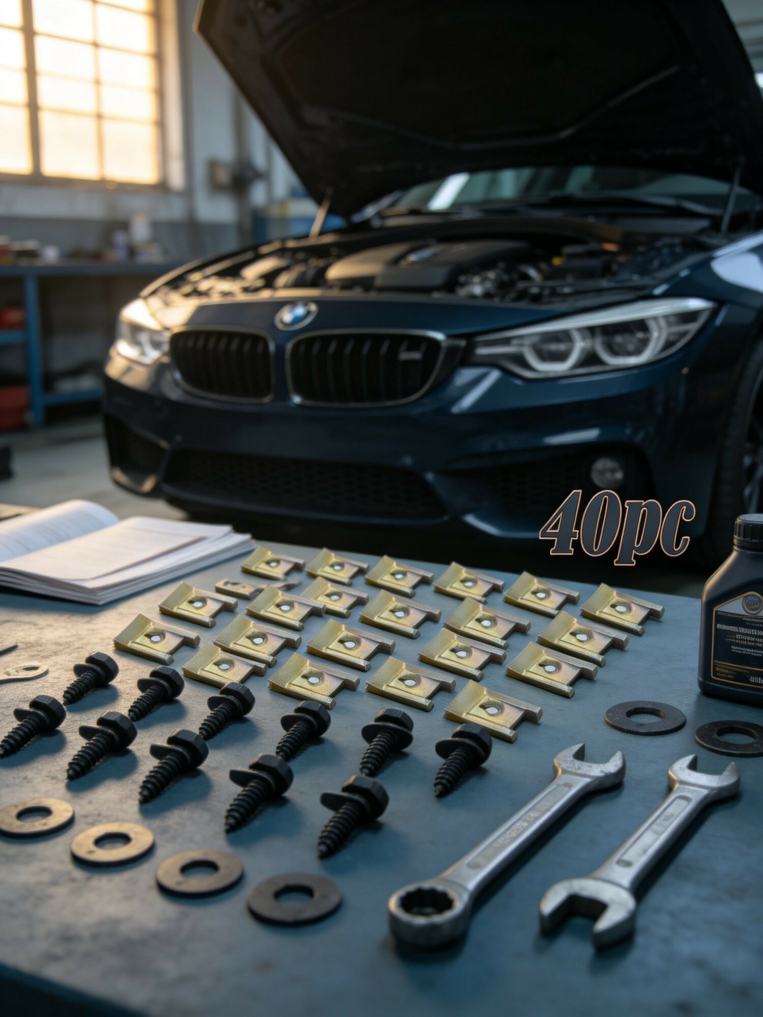 40 шт, комплект самонарезающихся болтов и U-образных зажимов для крепежа защиты двигателя и поддона, совместим с BMW E46 E92 E90 F10