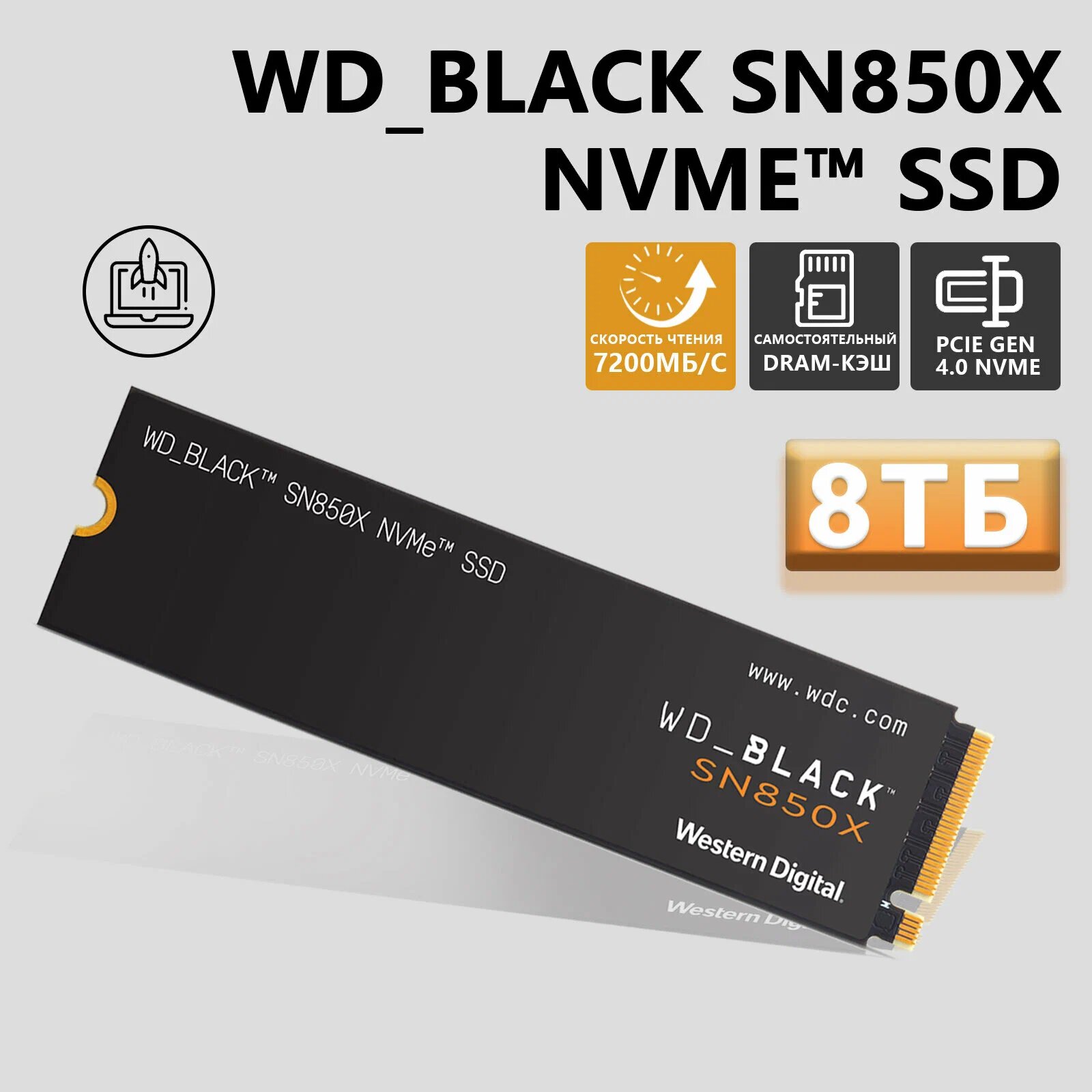 Твердотельный Накопитель Western Digital Black SN850X, 8ТБ, для игр