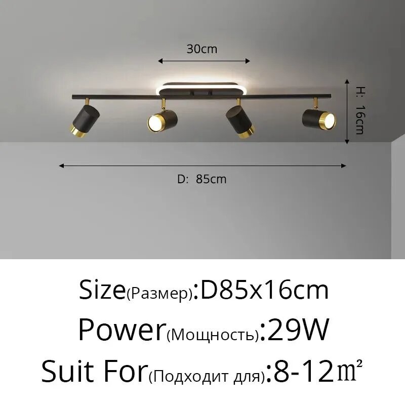 Потолочный светодиодный светильник LED, 4 лампы, черный/золотой, 85x16 см