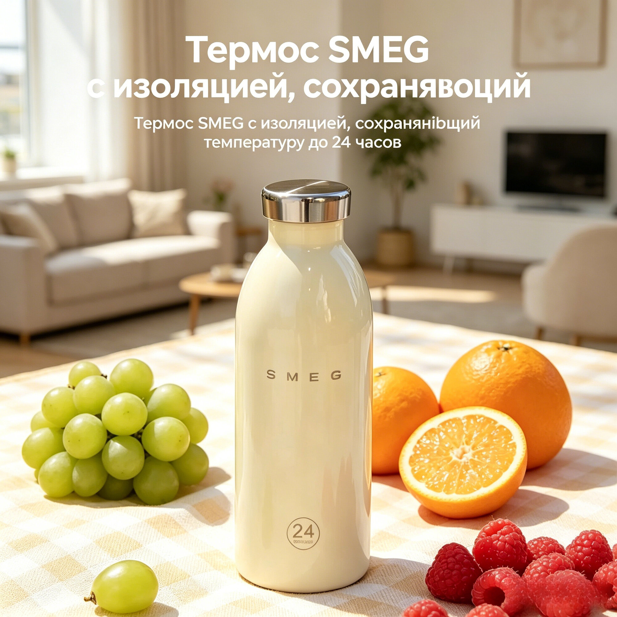 Термос большой 304 сталь, малое горлышко, стильный дизайн, в стиле Smeg, для чая/кофе