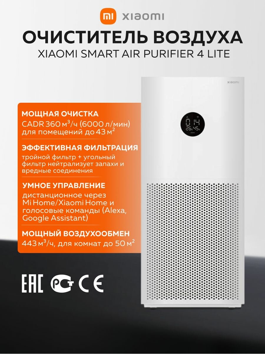 Очиститель воздуха Xiaomi Smart Air Purifier 4 Lite EU (AC-M17-SC) BHR5274GL (White)