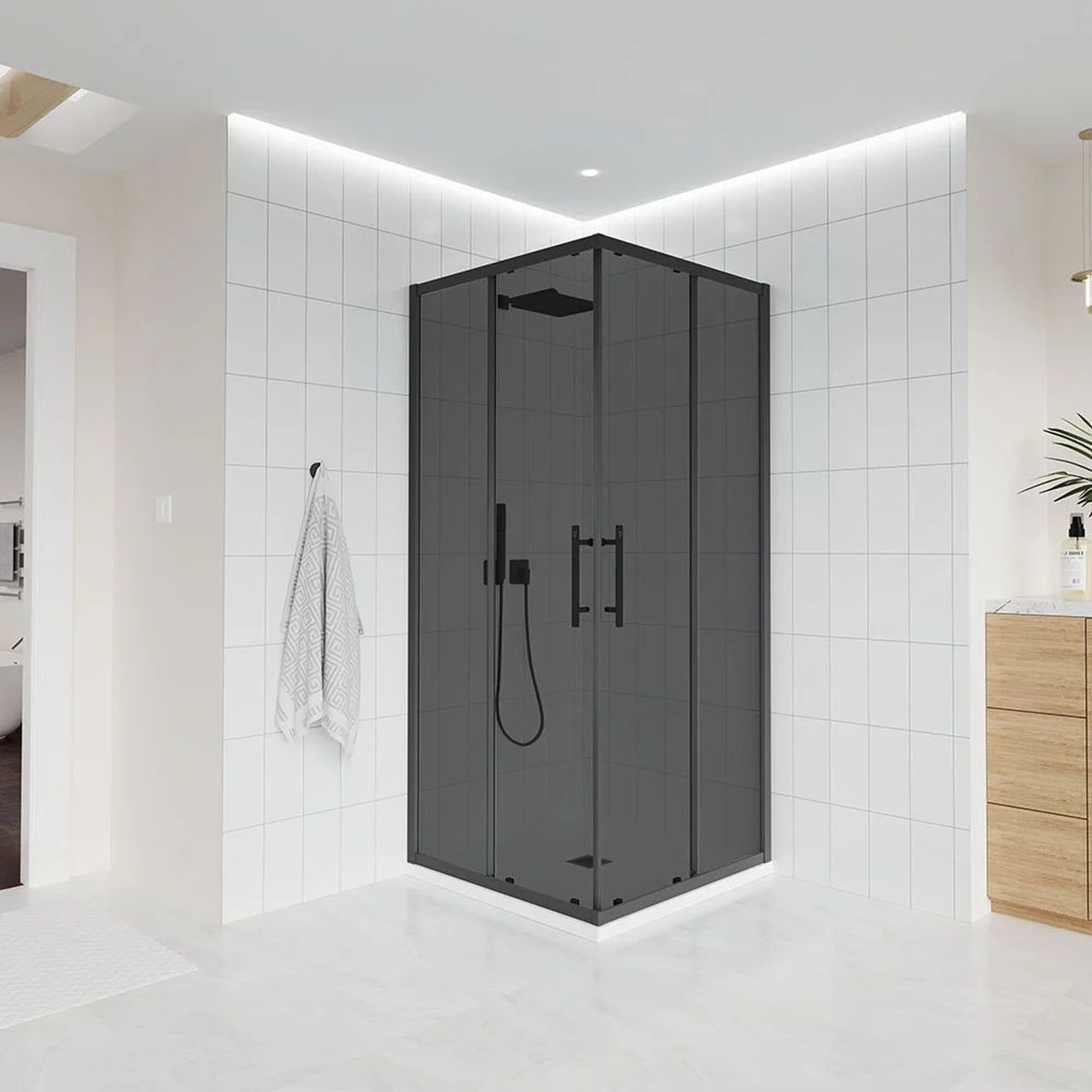 Душевой уголок Veconi Evo Grey matte 80х80, стекло тонированное матовое, профиль брашированный графит E3-GR-8080-12-C9